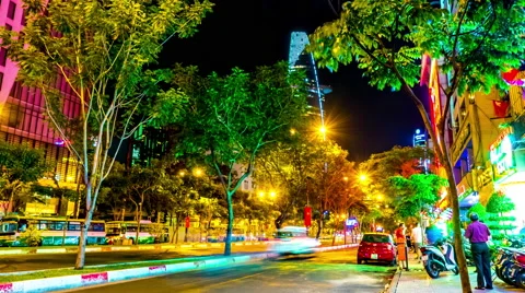 Horizontal panning view of the busy stre... | Stock Video | Pond5