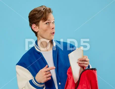 Photograph: Horizontal portrait of a funny guy with a crazy face ...