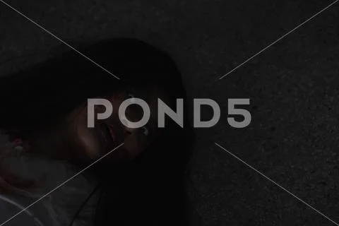 Horror evil woman ghost creepy lying dead in a dark room at house ~ Hi ...