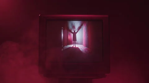 Horror film. Old tv screen with devil cl... | Stock Video | Pond5