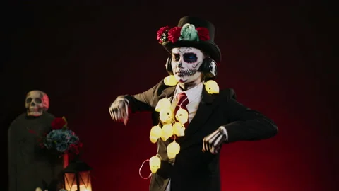 Horror model with costume of death danci... | Stock Video | Pond5