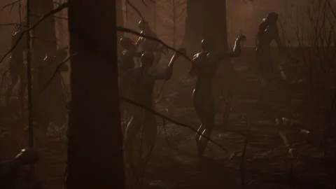 Horror Zombie Crowd Walking In Burned De... | Stock Video | Pond5