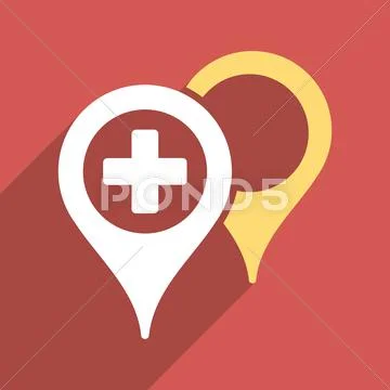 Hospital Map Markers Flat Longshadow Square Icon Illustration #60939316