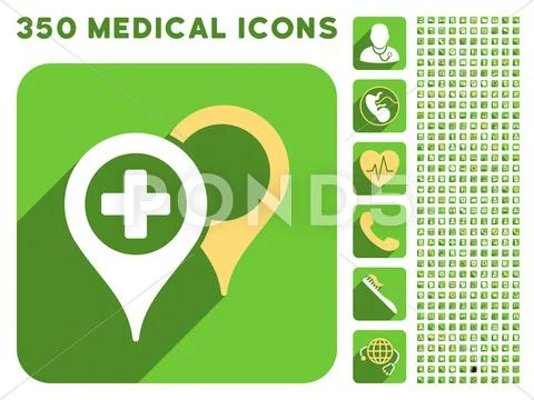 Hospital Map Markers Icon and Medical Longshadow Icon Set: Graphic ...