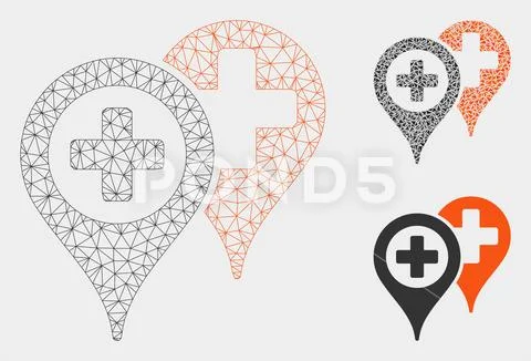 Hospital Map Markers Vector Mesh Carcass Model and Triangle Mosaic Icon ...