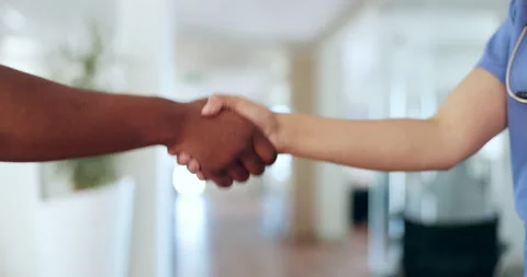 Hospital, nurse and patient shaking hand... | Stock Video | Pond5