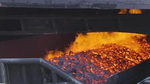 Hot coke coal leaves the furnace. Coal c... | Stock Video | Pond5