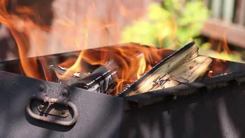 Hot fireplace full of wood burning | Stock Video | Pond5