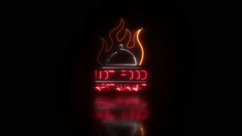 Hot food neon sign, banner logo on black... | Stock Video | Pond5