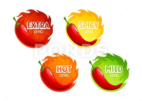 Hot spicy level labels of pepper chili in food Illustration #167192568