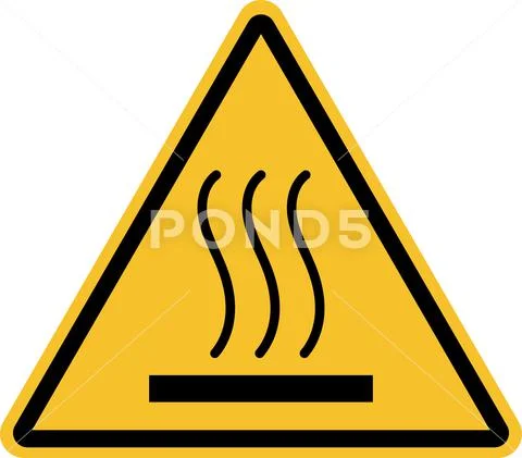 Hot surface warning sign.Yellow triangle background. Illustration ...