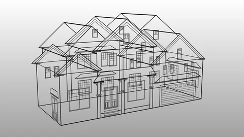 House 3D Wireframe | Stock Video | Pond5