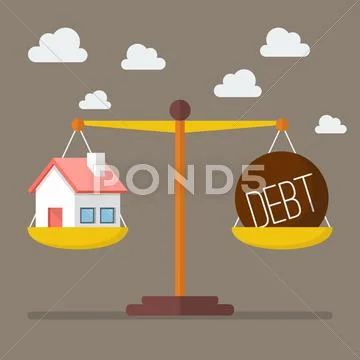 House and debt balance on the scale ~ Clip Art #65564863