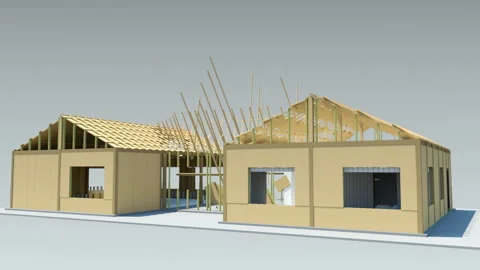 House built from plan as animation | Stock Video | Pond5