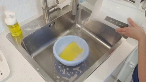 House cleaning rag in foaming oxygen ble... | Stock Video | Pond5