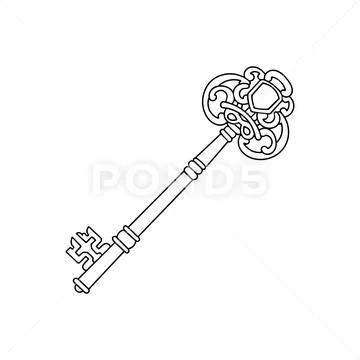 House key outline. Sketch of an object that opens a door lock, safe ...