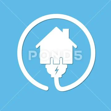 House with wire plug and socket - vector illustration: Graphic #73521533