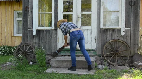Housewife clean sweep stairs with wooden... | Stock Video | Pond5