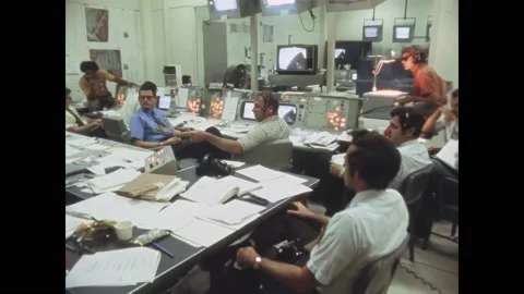 HOUSTON - 1971 - Men in the control room... | Stock Video | Pond5