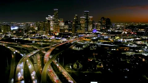 Houston Skyline Night Aerial 45 North Dr... | Stock Video | Pond5