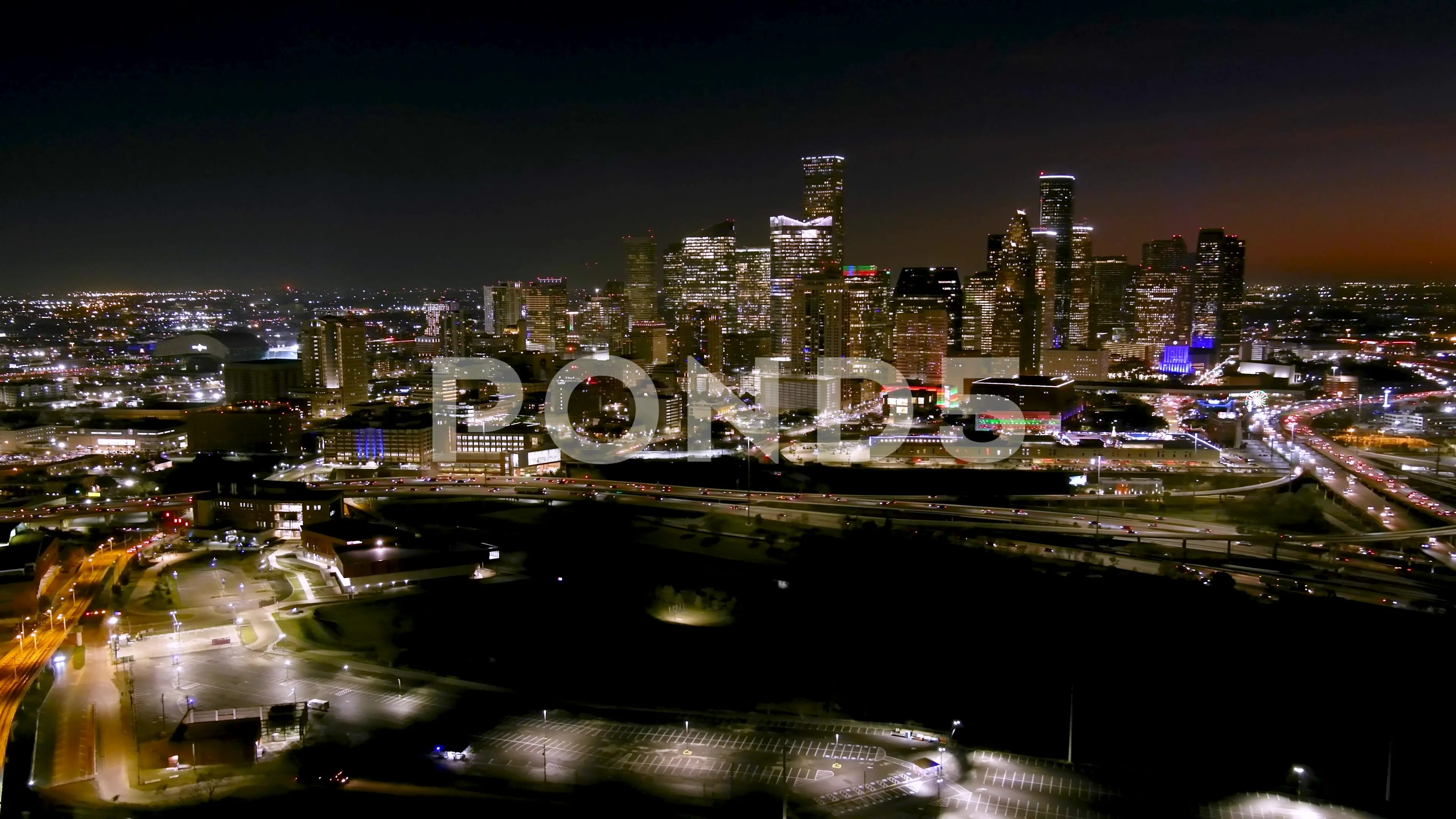 Houston Skyline At Night Aerial