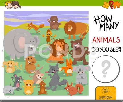 How many animals game Cartoon Illustration of Educational Counting ...