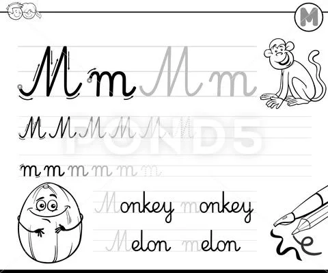 How to write letter M workbook Stock Illustration #102953636