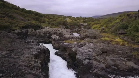 Hraunfossar Waterfall. Lava waterfalls. ... | Stock Video | Pond5