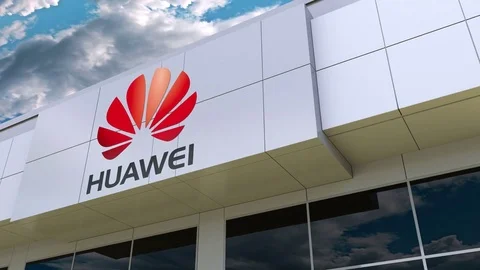 Huawei logo on the modern building facad... | Stock Video | Pond5