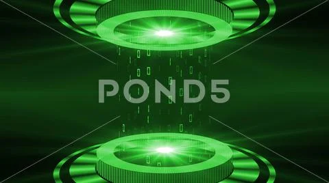 HUD elements in green - light beam in cylinder shape with floating digits Illustration #149911148