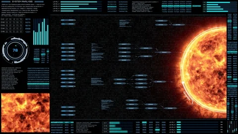 HUD UI Futuristic Brilliant Sun Data Ana... | Stock Video | Pond5