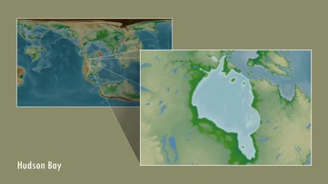 Hudson Bay. Physical map. Patterson Cyli... | Stock Video | Pond5