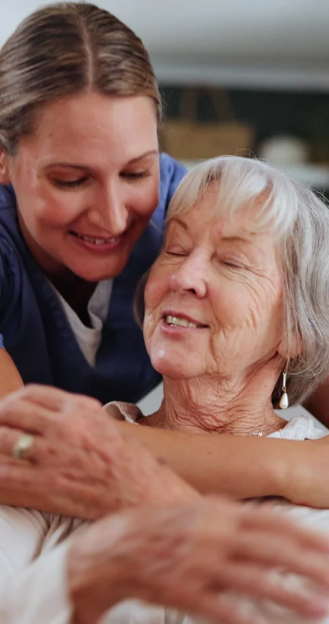 Hug, support or face of nurse with senio... | Stock Video | Pond5