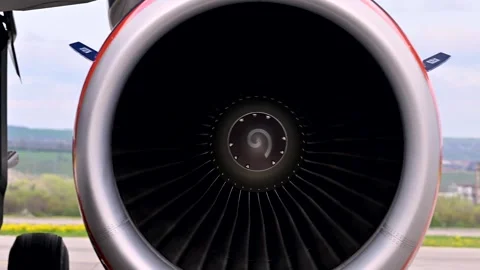 Huge airplane jet engine close up view m... | Stock Video | Pond5