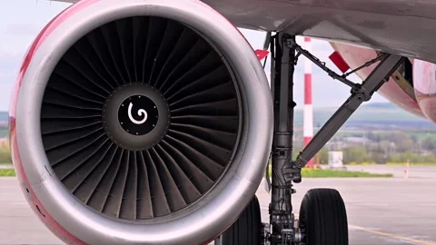 Huge airplane jet engine close up view m... | Stock Video | Pond5