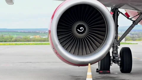 Huge airplane jet engine close up view m... | Stock Video | Pond5
