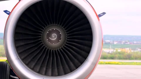 Huge airplane jet engine close up view m... | Stock Video | Pond5