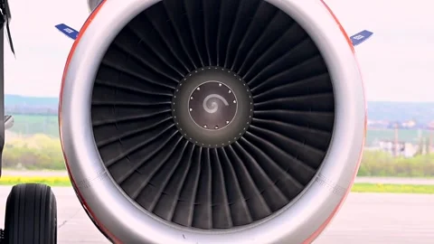 Huge airplane jet engine close up view m... | Stock Video | Pond5