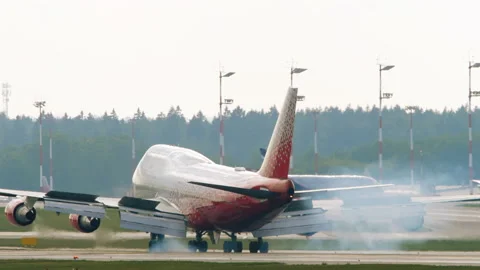 Huge Boeing 747 landing, rear view | Stock Video | Pond5