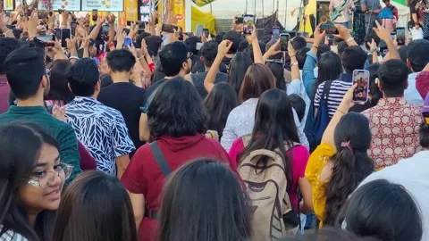 Huge crowd of people recording event wit... | Stock Video | Pond5