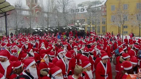 Huge gathering of crowd of Santa Clauses... | Stock Video | Pond5