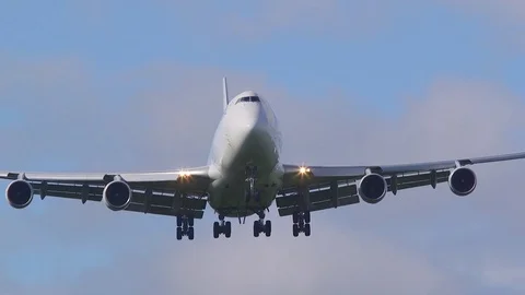 huge jumbo jet front view approach side ... | Stock Video | Pond5