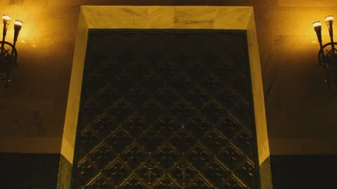 Huge metal medieval castle door in Dark ... | Stock Video | Pond5