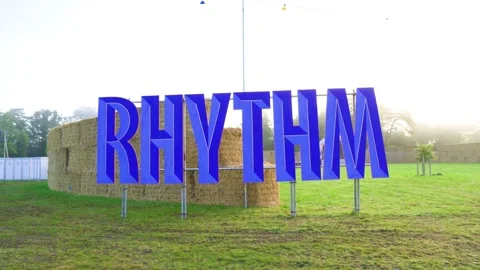 huge RHYTHM text sign of blue colour rea... | Stock Video | Pond5