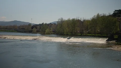 Huge river flows through the city. Water... | Stock Video | Pond5