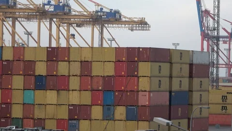 Huge wall of large containers in the con... | Stock Video | Pond5