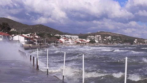 Huge Waves Crash Over Sea Wall During St... | Stock Video | Pond5