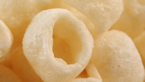 Hula hoops crisps snack extreme close up... | Stock Video | Pond5
