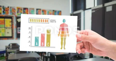 Human Body Chart statistics and hand holding education card in ...
