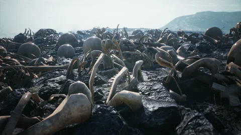 Human bones and skulls scattered on the ... | Stock Video | Pond5